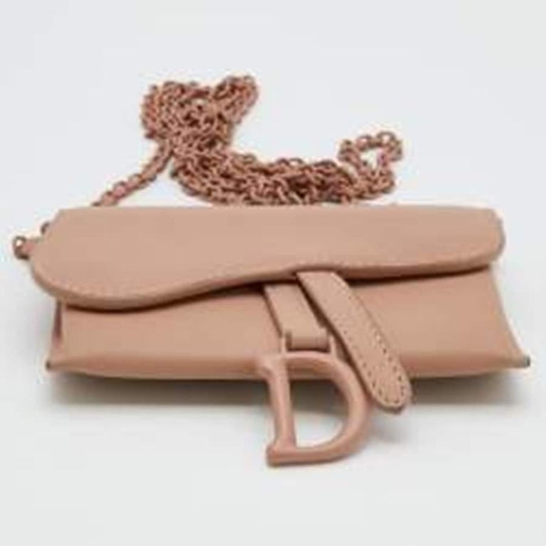 Dior Pink Leather Ultra Matte Nano Saddle Chain Pouch For Sale at 1stDibs