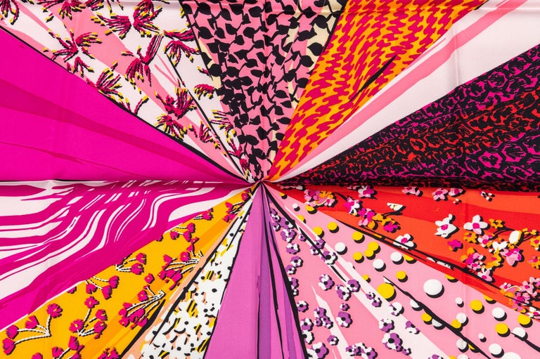Dior Pink Multiple Pattern Silk Scarf For Sale at 1stDibs