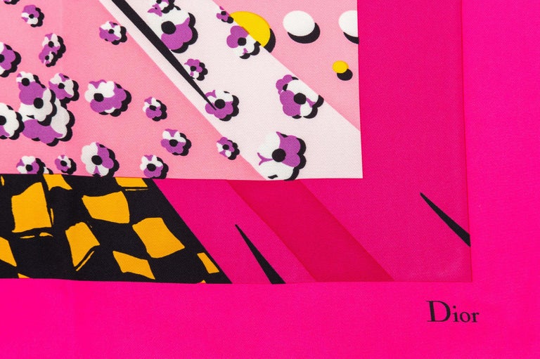 Dior Pink Multiple Pattern Silk Scarf For Sale at 1stDibs