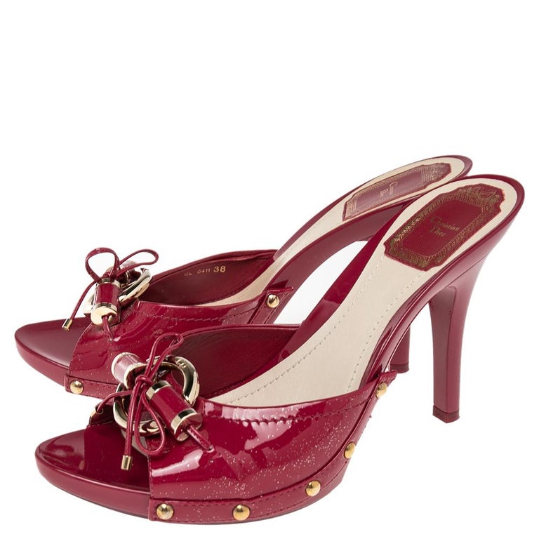 Dior Pink Patent Leather Buckle Open Toe Mules Sandals Size 39 at 1stDibs