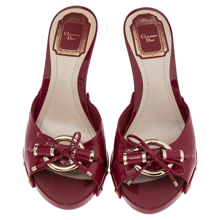Dior Pink Patent Leather Buckle Open Toe Mules Sandals Size 39 at 1stDibs
