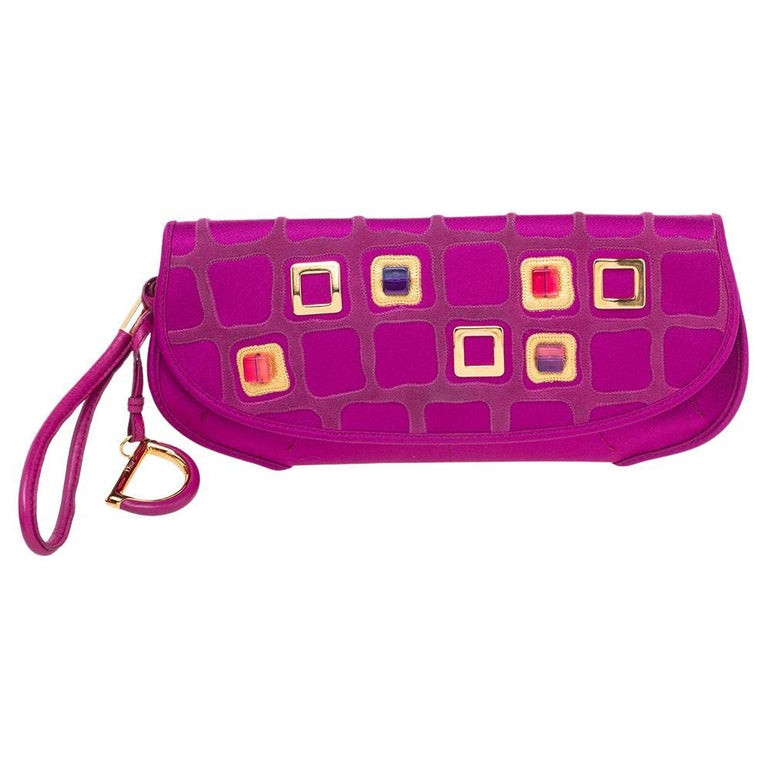 Dior Pink Satin Embellished Clutch For Sale at 1stDibs