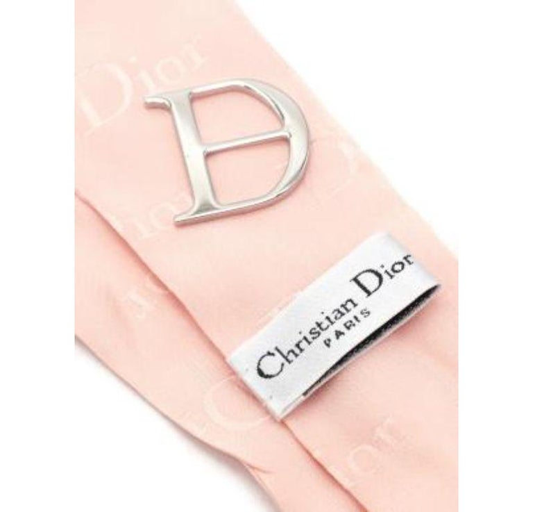 Dior Pink Silk Logo Neck Scarf and Logo Charm For Sale at 1stDibs