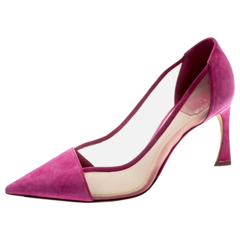 Dior Pink Suede And Mesh Pointed Toe Pumps Size 38 For Sale at 1stDibs