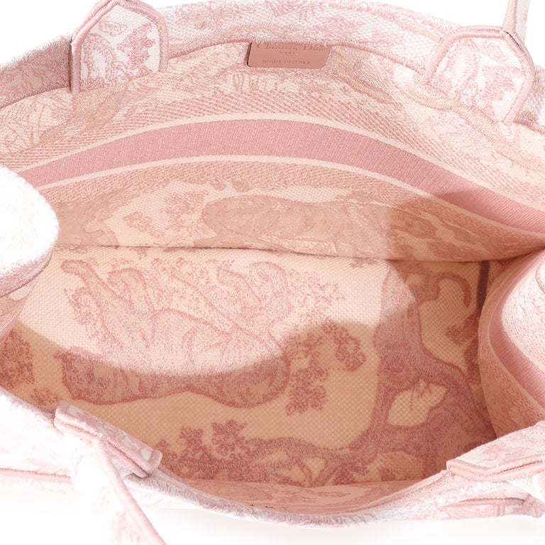 Dior Pink Toile De Jouy Embroidery Medium Book Tote For Sale at 1stDibs