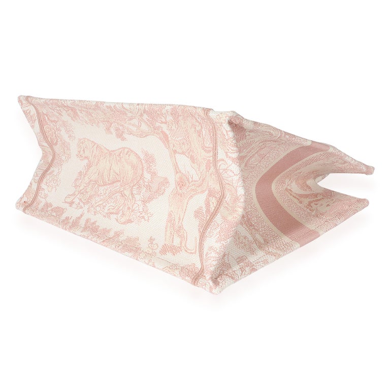 Dior Pink Toile De Jouy Embroidery Medium Book Tote For Sale at 1stDibs