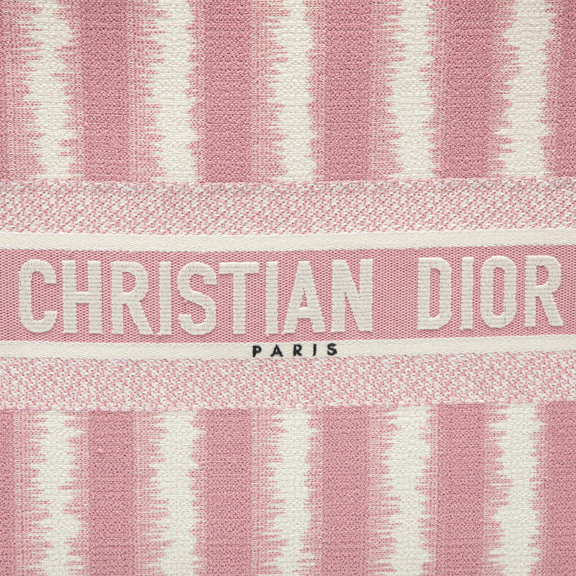Dior Pink/White Oblique Embroidery Canvas D-Stripe Book Tote For Sale ...