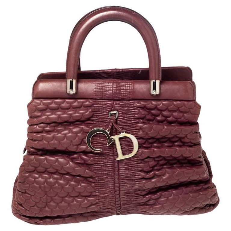 Dior Plum Leather Karenina Frame Tote For Sale at 1stDibs