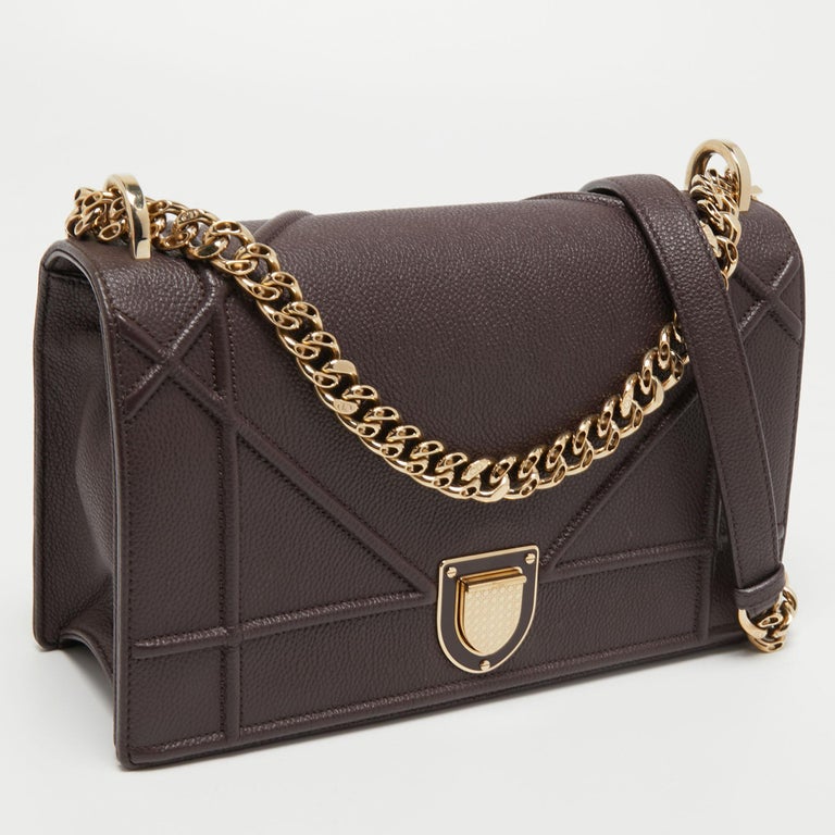 Dior Plum Leather Medium Diorama Flap Shoulder Bag For Sale at 1stDibs