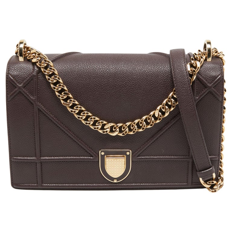Dior Plum Leather Medium Diorama Flap Shoulder Bag For Sale at 1stDibs