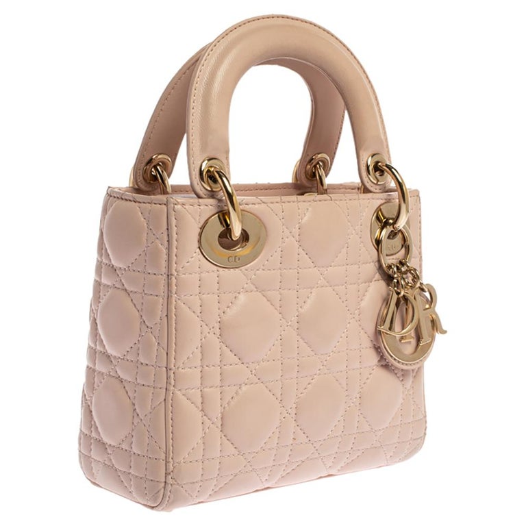 Dior Powder Pink Cannage Leather Mini Lady Dior Tote at 1stDibs | mini ...