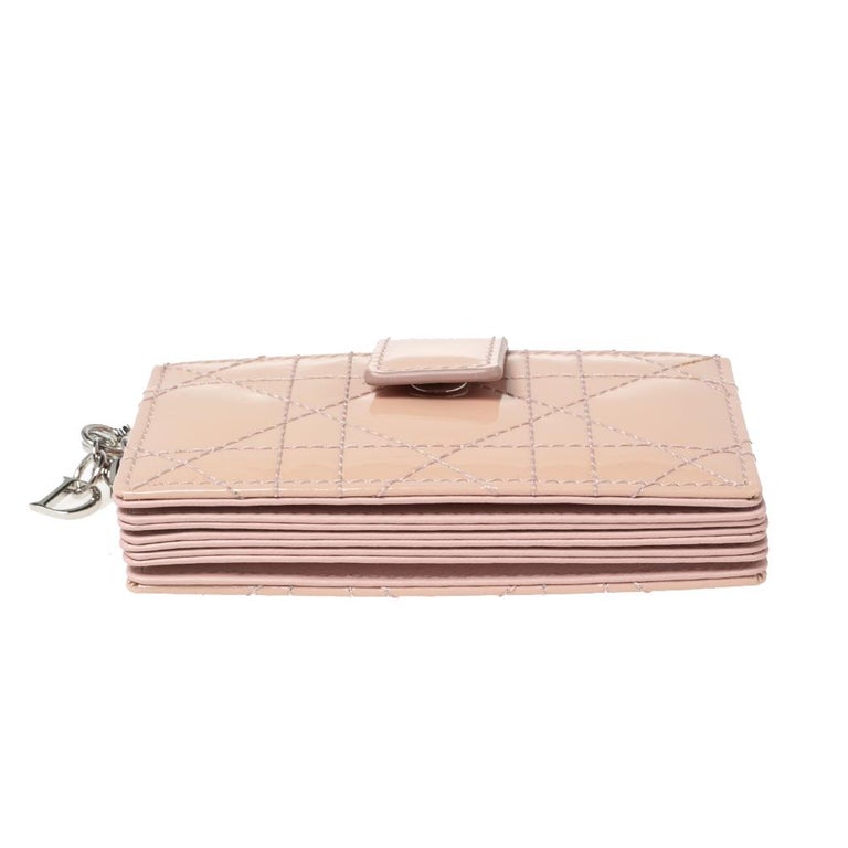 Dior Powder Pink Cannage Patent Leather Lady Dior 5 Gusset Card Holder ...