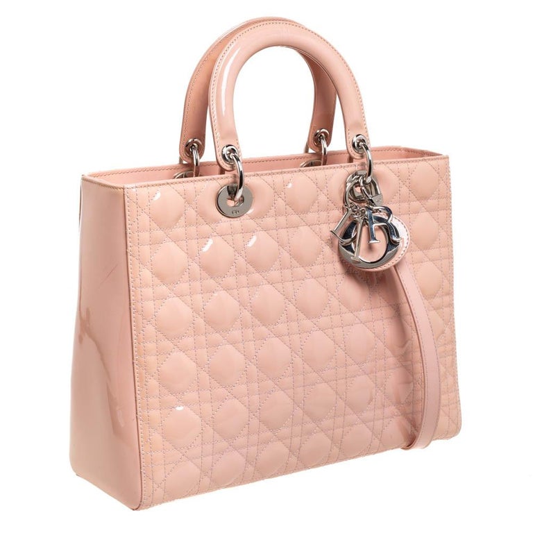 Dior Powder Pink Cannage Patent Leather Large Lady Dior Tote at 1stDibs ...
