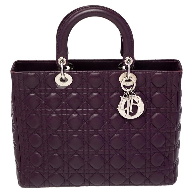 Dior Purple Cannage Leather Large Lady Dior Tote at 1stDibs