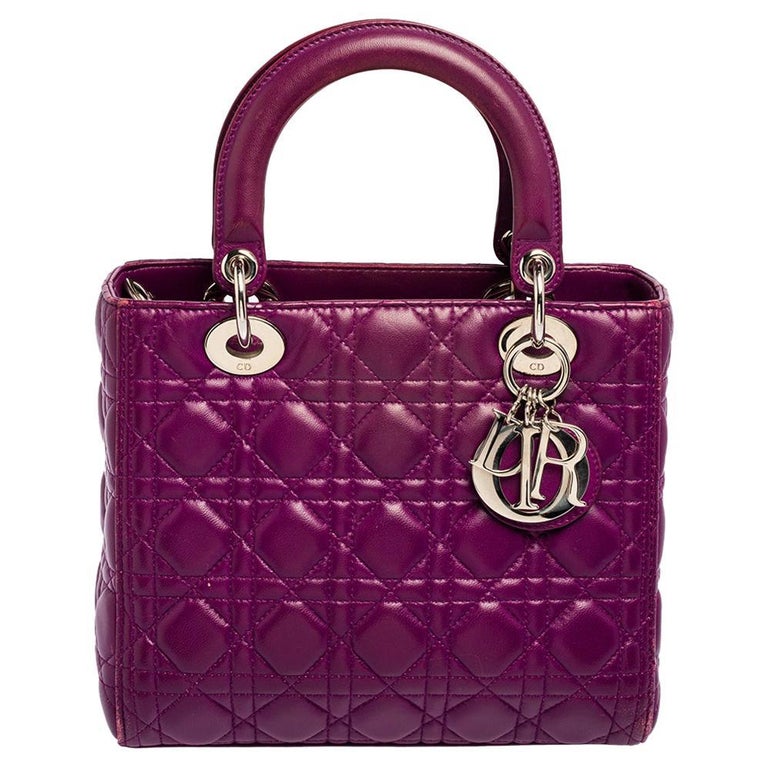 Dior Purple Cannage Leather Medium Lady Dior Tote at 1stDibs