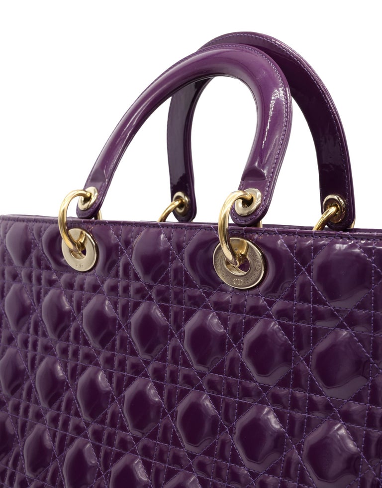 Dior Purple Cannage Patent Leather Large Lady Dior Tote Shoulder Bag ...