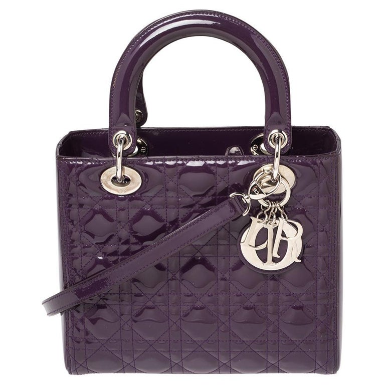 Dior Purple Cannage Patent Leather Medium Lady Dior Tote at 1stDibs