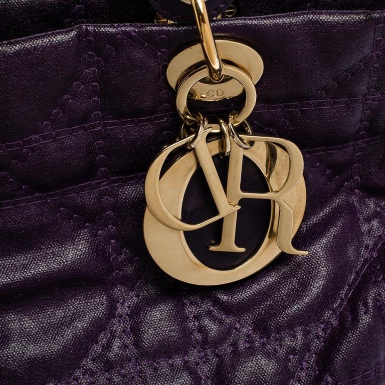 Dior Purple Cannage Quilted Coated Canvas and Leather Lady Dior Tote at ...