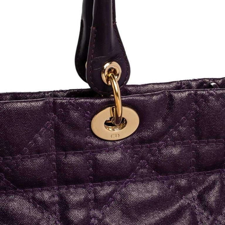 Dior Purple Cannage Quilted Coated Canvas and Leather Lady Dior Tote at ...