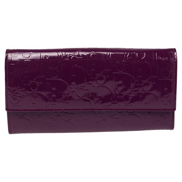 Dior Purple Diorissimo Embossed Patent Leather Lady Dior Wallet at 1stDibs