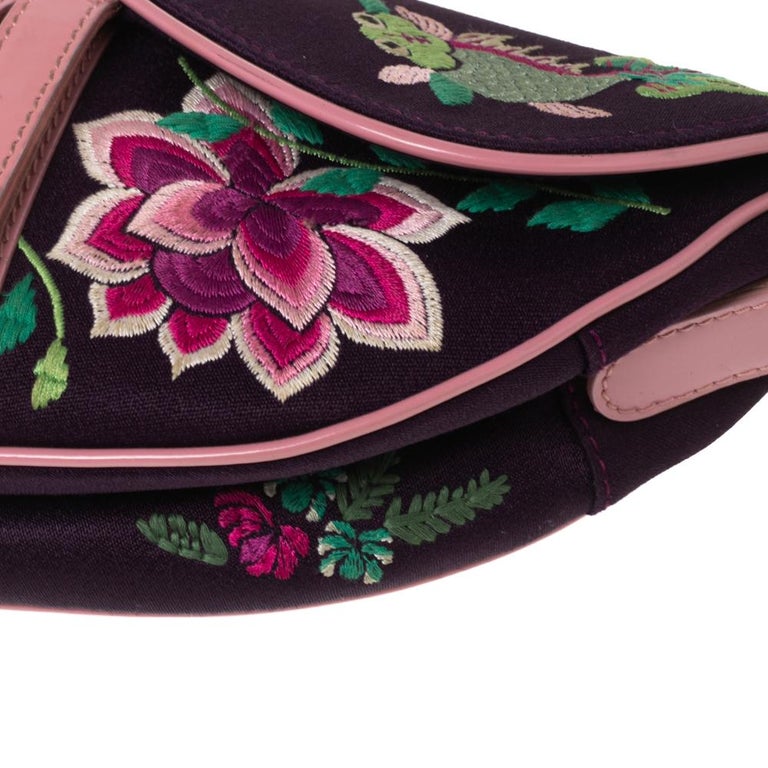 Dior Purple Embroidered Silk Limited Edition 0220 Floral And Koi Saddle ...
