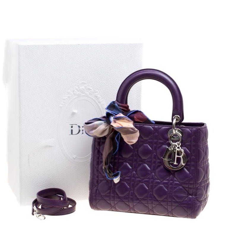 Dior Purple Leather Medium Lady Dior Top Handle Shoulder Bag For Sale ...