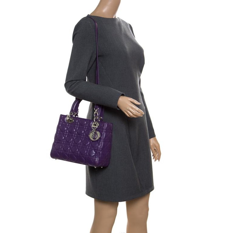 Dior Purple Leather Medium Lady Dior Top Handle Shoulder Bag For Sale ...
