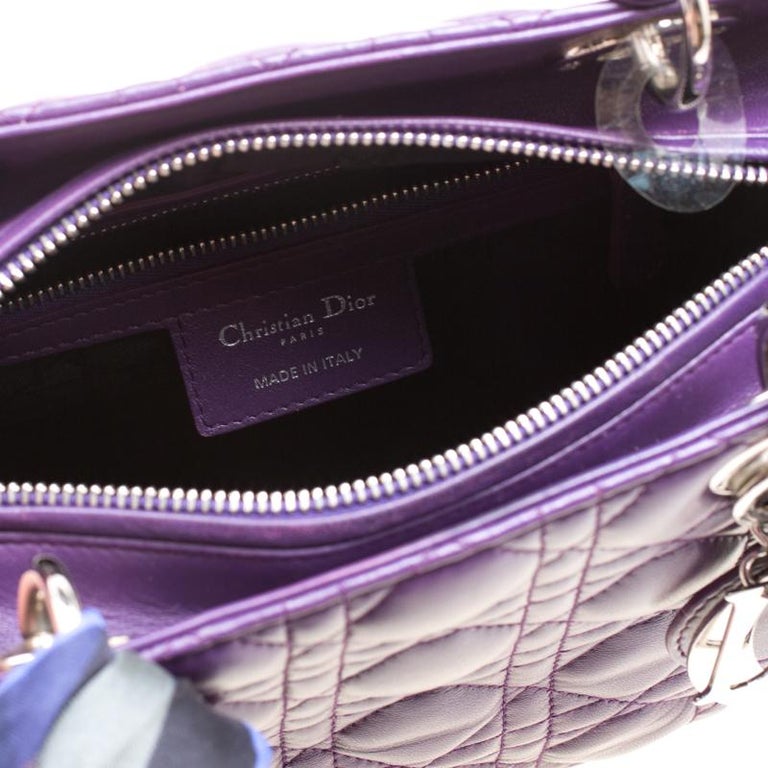 Dior Purple Leather Medium Lady Dior Top Handle Shoulder Bag For Sale ...
