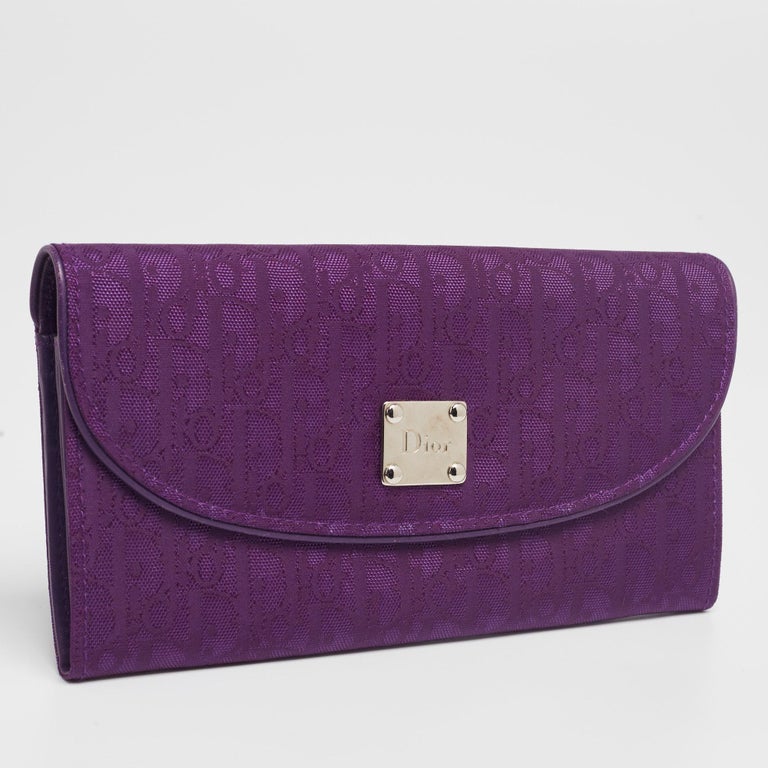 Dior Purple Oblique Canvas and Leather Trim Flap Continental Wallet at ...
