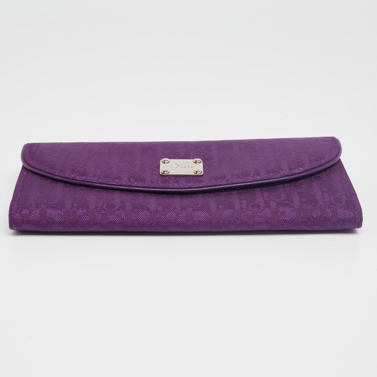 Dior Purple Oblique Canvas and Leather Trim Flap Continental Wallet at ...