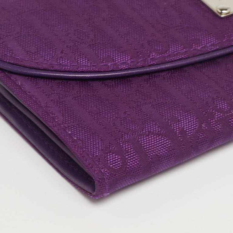 Dior Purple Oblique Canvas and Leather Trim Flap Continental Wallet at ...