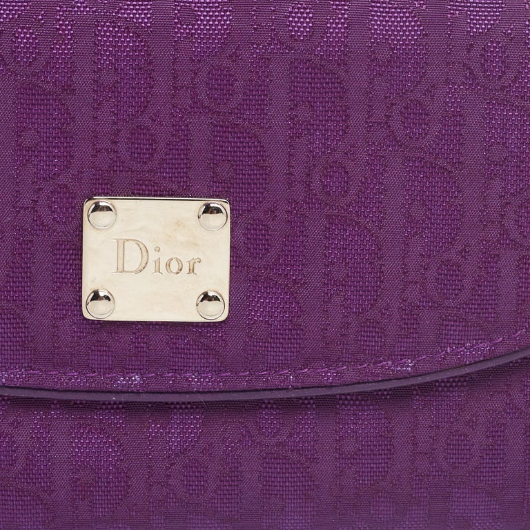 Dior Purple Oblique Canvas and Leather Trim Flap Continental Wallet For ...
