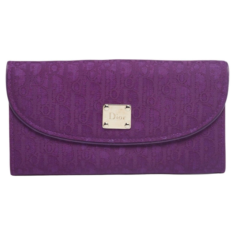 Dior Purple Oblique Canvas and Leather Trim Flap Continental Wallet at ...