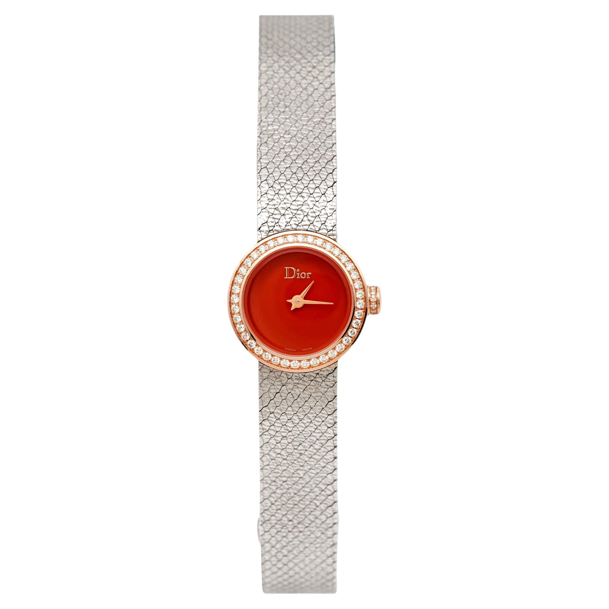 Dior Red 18k Rose Gold Stainless Diamonds La De Dior Women's Wristwatch ...