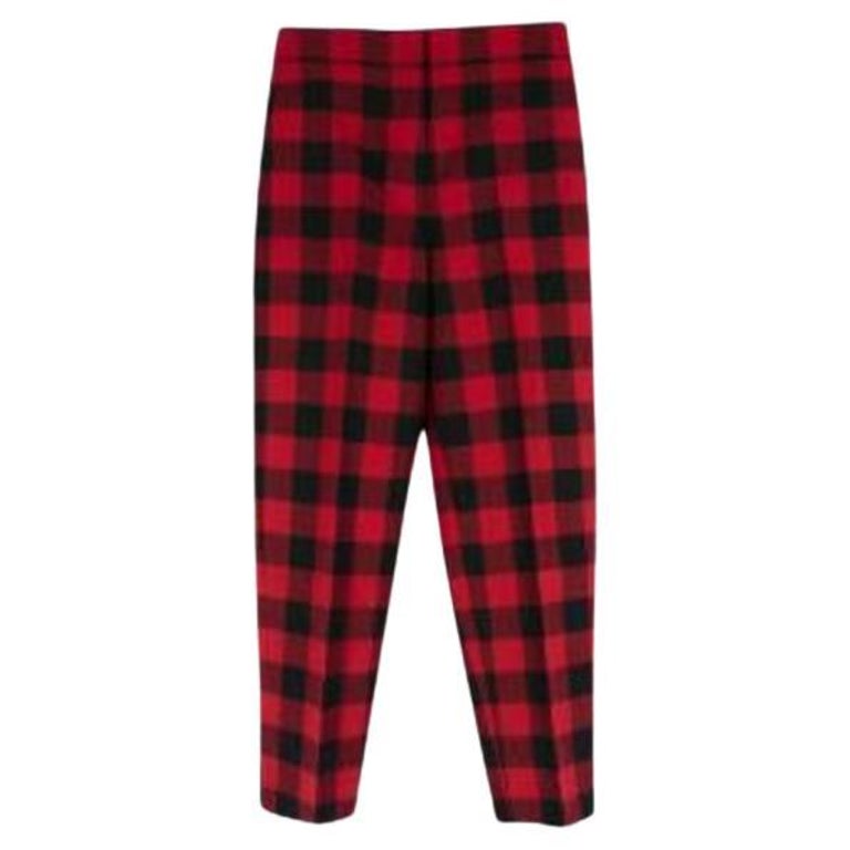 Dior Red and Black Check Wool Tapered Trousers For Sale at 1stDibs