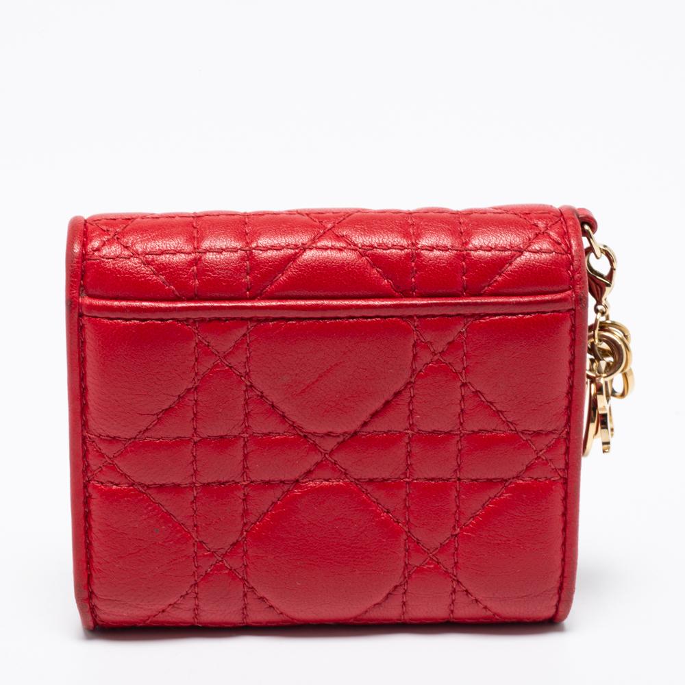 Dior Red Cannage Leather Lady Dior Trifold Compact Wallet at 1stDibs ...