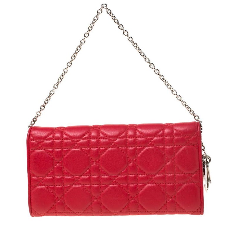 Dior Red Cannage Leather Lady Dior Wallet On Chain For Sale at 1stDibs