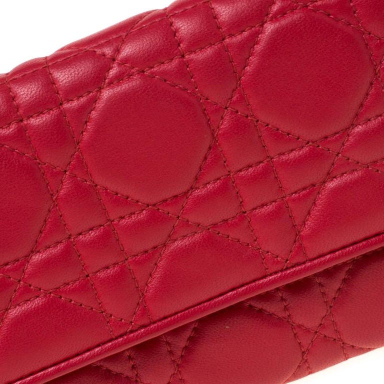 Dior Red Cannage Leather Lady Dior Wallet On Chain For Sale at 1stDibs