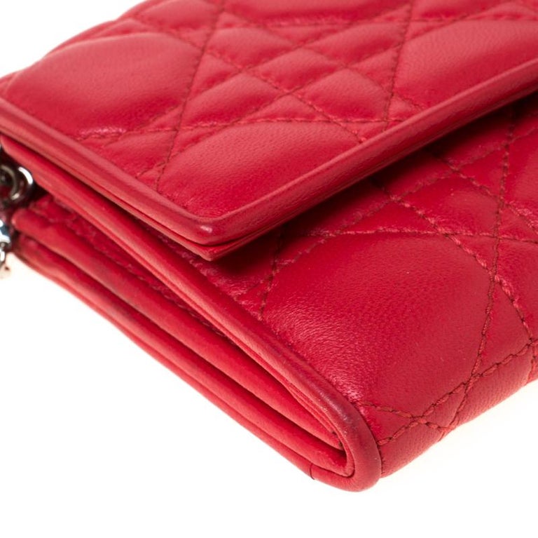 Dior Red Cannage Leather Lady Dior Wallet On Chain For Sale at 1stDibs
