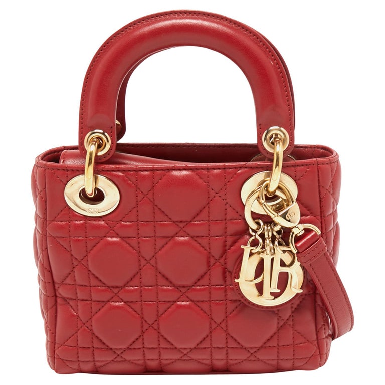 Dior Rote Cannage-Leder-Mini Lady Dior-Tasche im Angebot bei 1stDibs