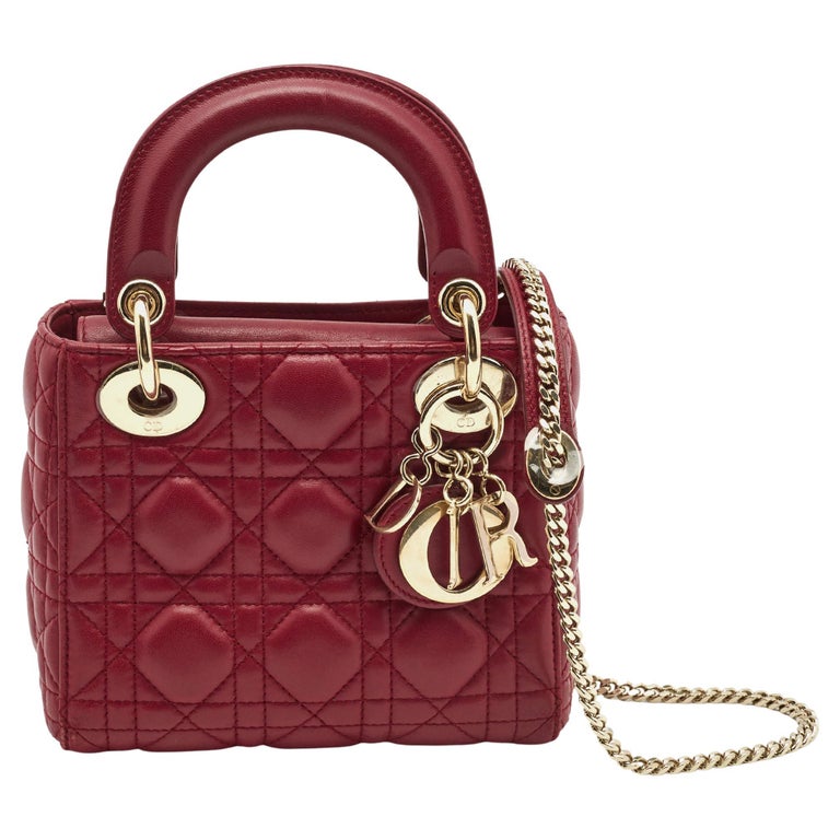 Dior Rote Cannage-Leder-Mini Lady Dior-Tasche im Angebot bei 1stDibs