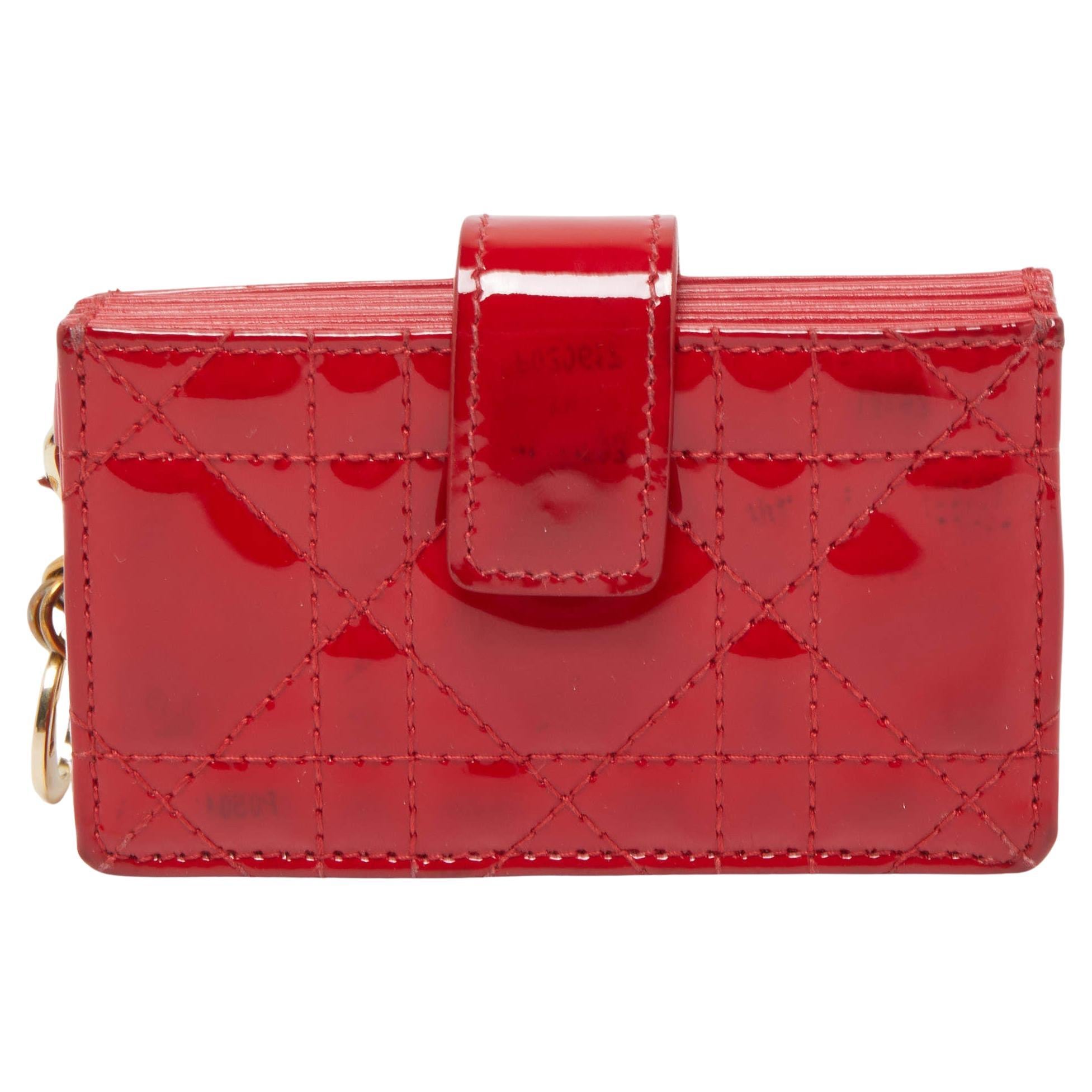 Dior Red Cannage Patent Leather Lady Dior Gusset Card Case For Sale at ...