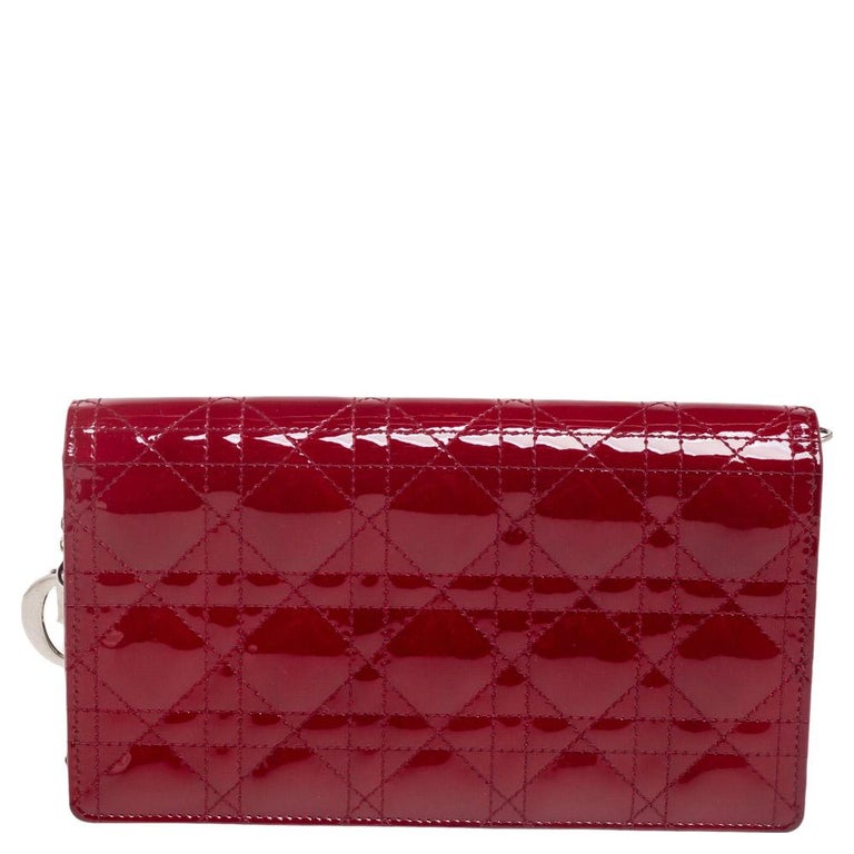 Dior Red Cannage Patent Leather Lady Dior Wallet On Chain at 1stDibs