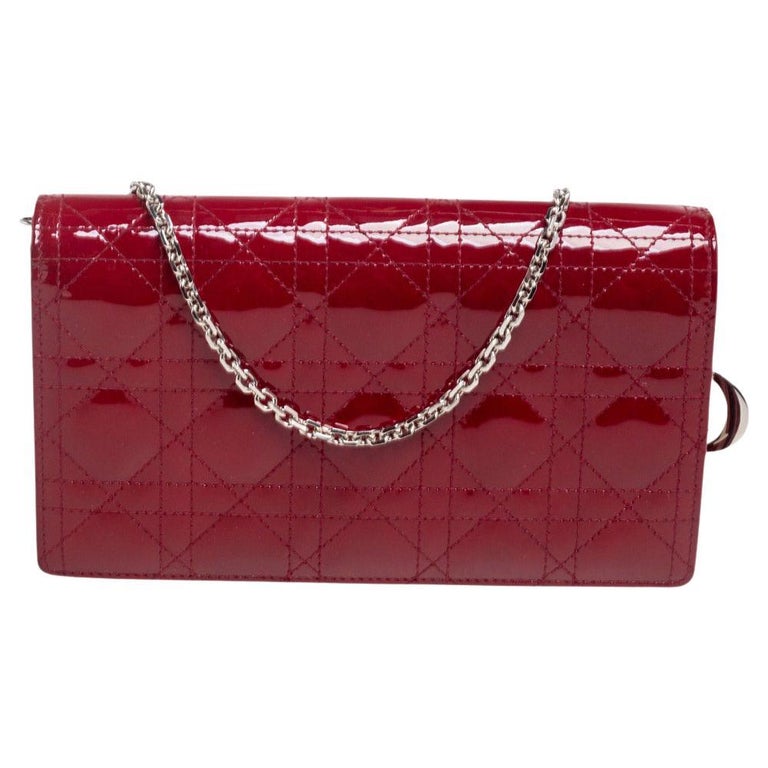 Dior Red Cannage Patent Leather Lady Dior Wallet On Chain at 1stDibs