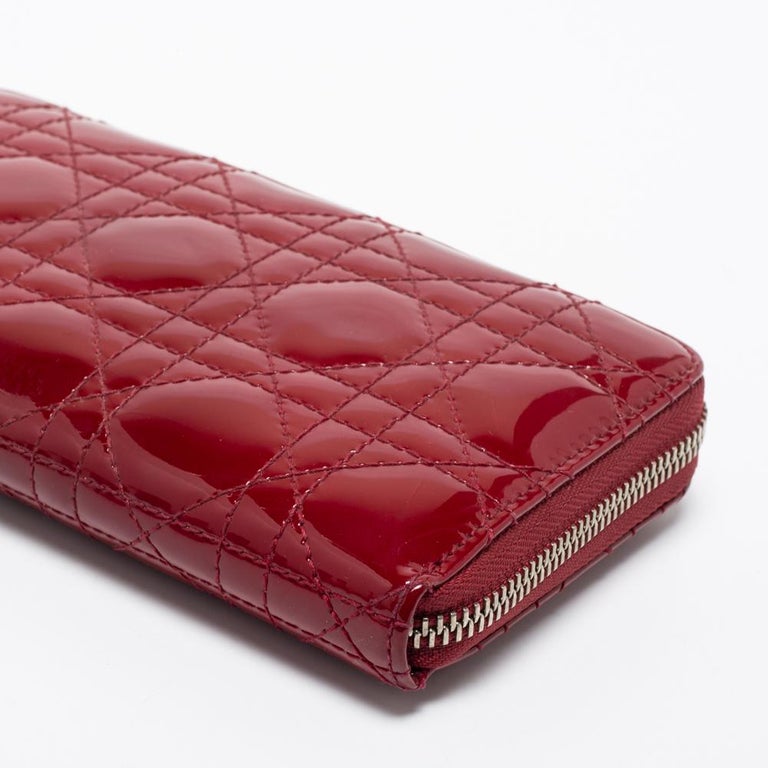 Dior Red Cannage Patent Leather Lady Dior Zip Around Wallet For Sale at ...
