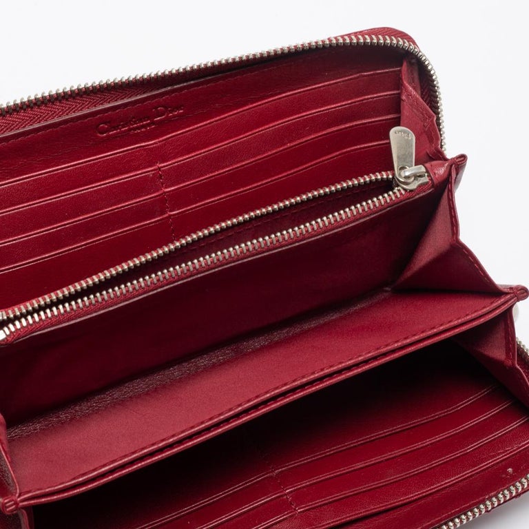 Dior Red Cannage Patent Leather Lady Dior Zip Around Wallet For Sale at ...
