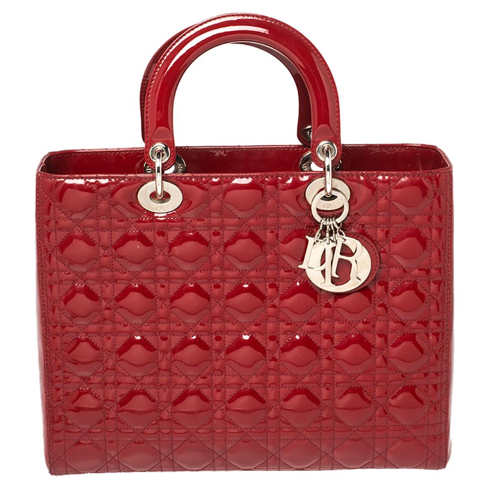Dior Red Matte Studded Leather Mini Lady Dior Tote at 1stDibs