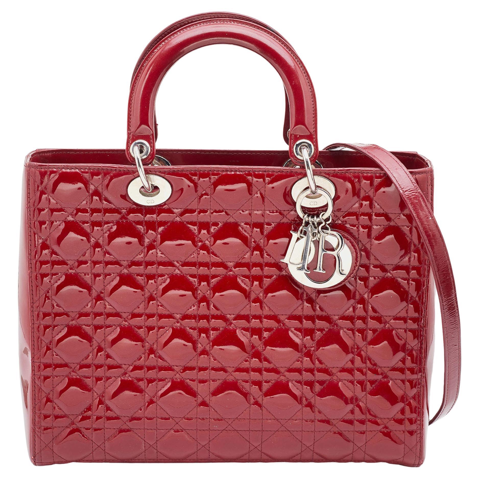 Dior Red Cannage Patent Leather Large Lady Dior Tote For Sale at 1stDibs