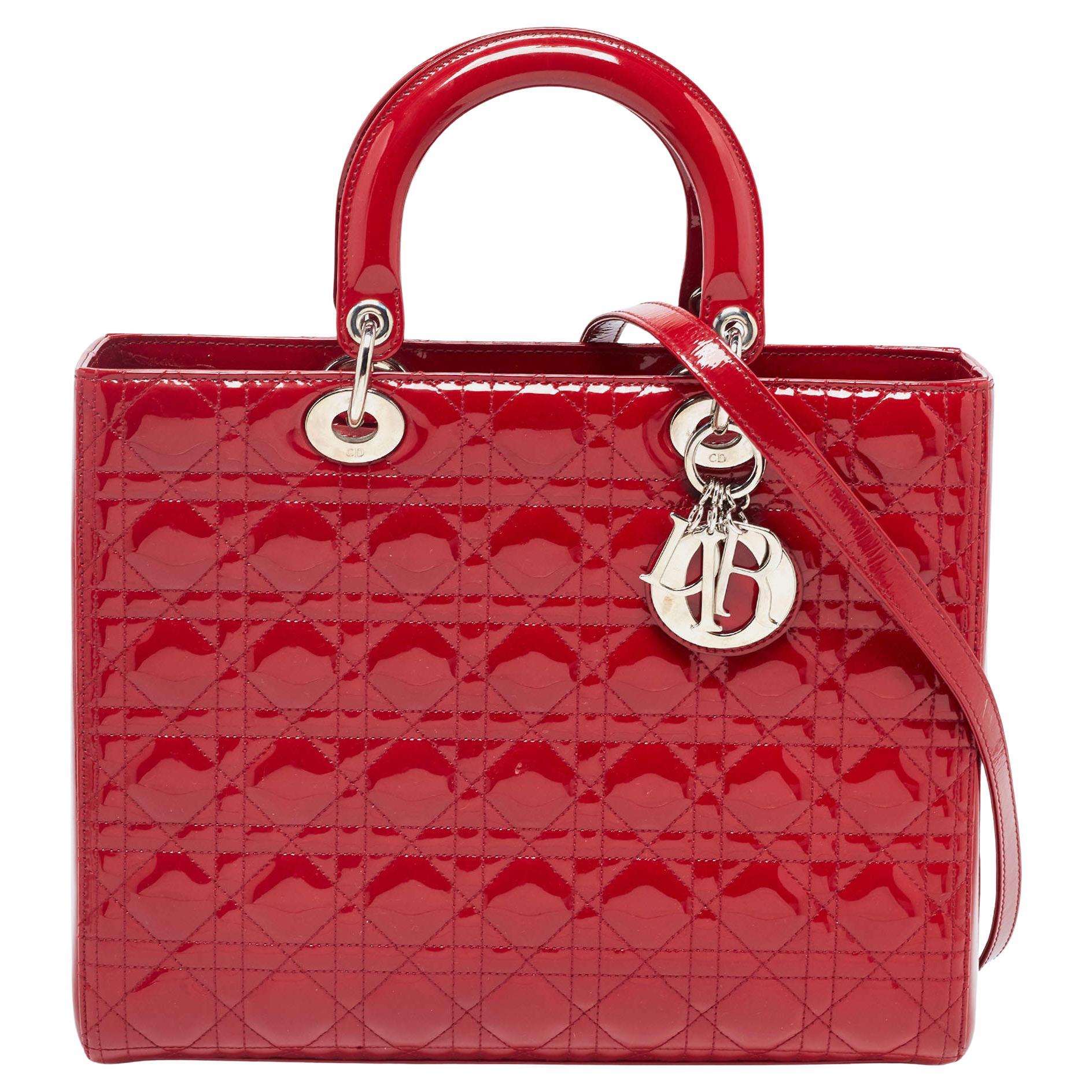 Dior Red Cannage Patent Leather Large Lady Dior Tote at 1stDibs