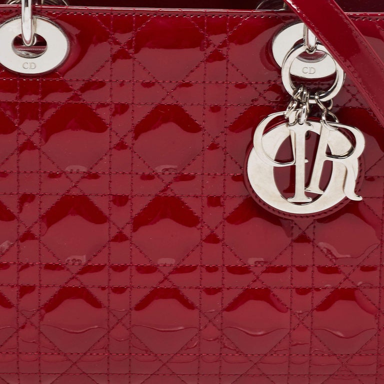 Dior Red Cannage Patent Leather Medium Lady Dior Tote For Sale at 1stDibs